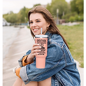 DOUBLECHILD Mothers Day Gifts for Mom from Daughter, Son, Kids - Great Mothers Day Tumbler - Ideas Presents for Mom on Birthday, Xmas - Insulate Stainless Steel Tumbler 20oz, Pink 40oz with Handle