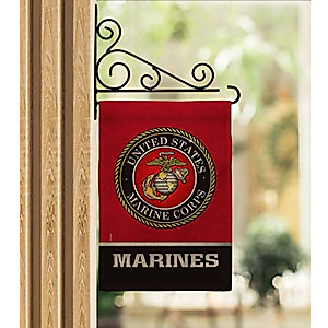US MILITARY United State Burlap Garden Flag Set Wall Holder Armed Forces Marine Corps USMC Semper Fi American Military Veteran Retire Official House Banner Small Yard Gift Double-Sided, Made in USA