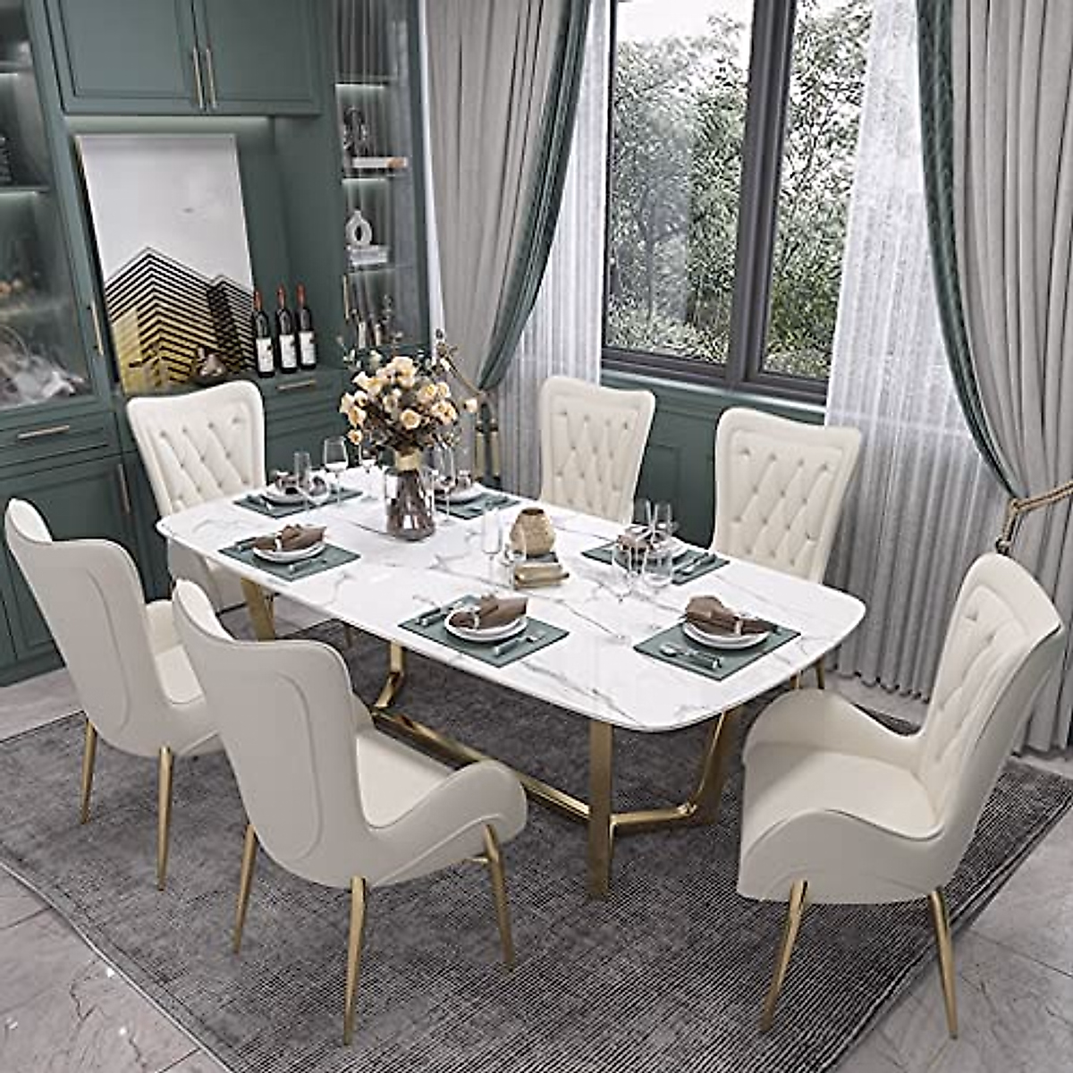 KEFFOR Dining Kitchen Room Chairs Living Room Armchair Modern Upholstered Dining Chairs with Soft Microfiber Leather Cushion Seat and Gold-Plated Feet (Color : White)