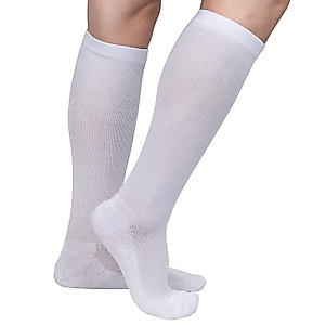Bamboo Rayon Compression Socks for Women Men, 8-15mmHg Moderate Circulator Graduated Support Sock for Running Cycling Travel, White(3 Pair, 9-11)
