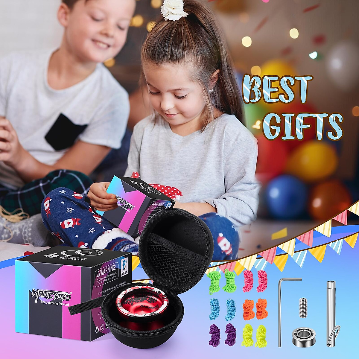 MAGICYOYO Professional Responsive Yoyo V3, Metal Yoyo for Kids Beginners Alloy Yoyo for Adults with KK Bearing + Bearing Removal Tool + Axle + Storage Bag + 12 Yoyo Strings (Black Red)