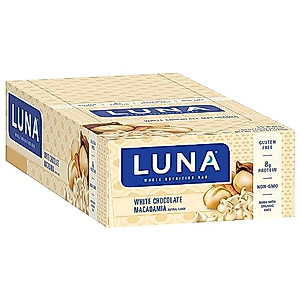 LUNA Bar - White Chocolate Macadamia Flavor - Gluten-Free - Non-GMO - 7-9g Protein - Made with Organic Oats - Low Glycemic - Whole Nutrition Snack Bars - 1.69 oz. (15 Count)