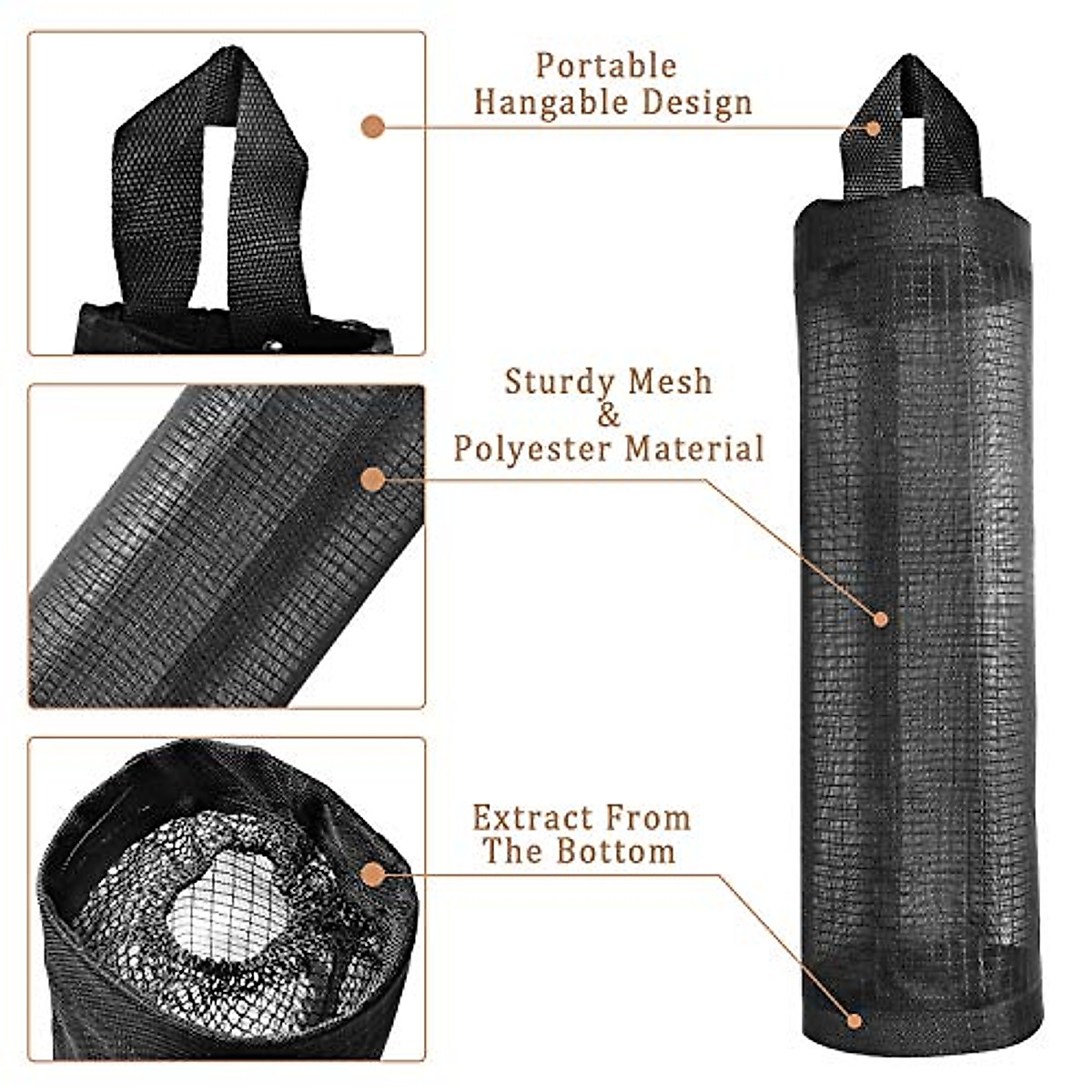 Supkiir Plastic Bag Holder, 4 Pack Grocery Bag Dispenser Foldable Washable for Kitchen Plastic Bag Storage