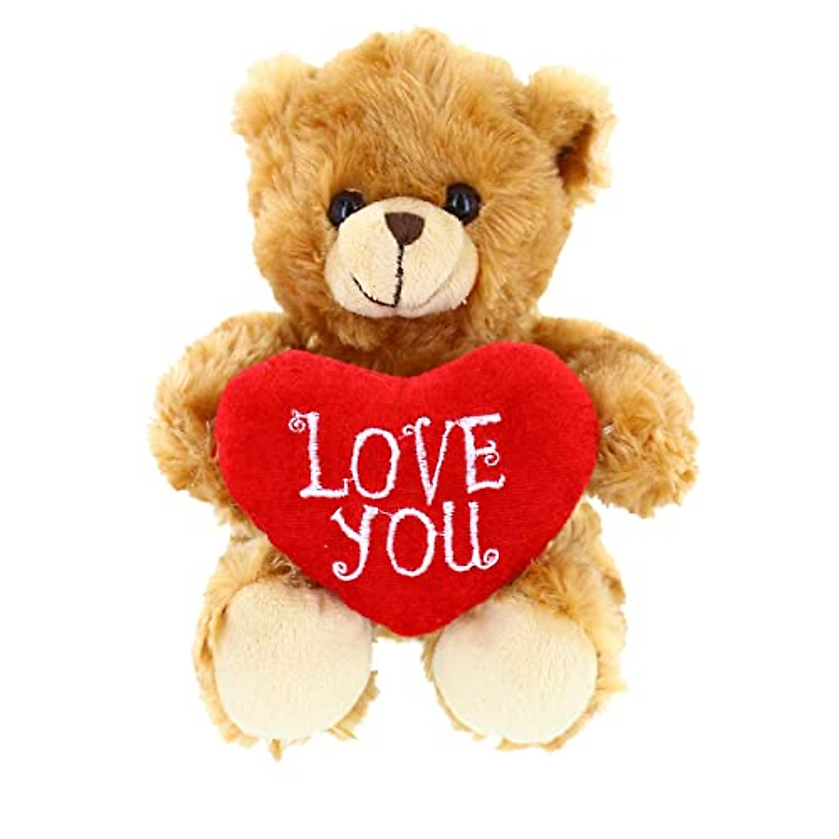 Plushland Stuffed Mocha Heart Bear – Love You- Plush Bear Toy for Kids & Adults - Embroidered Heart Pillow - Brown-6 inches