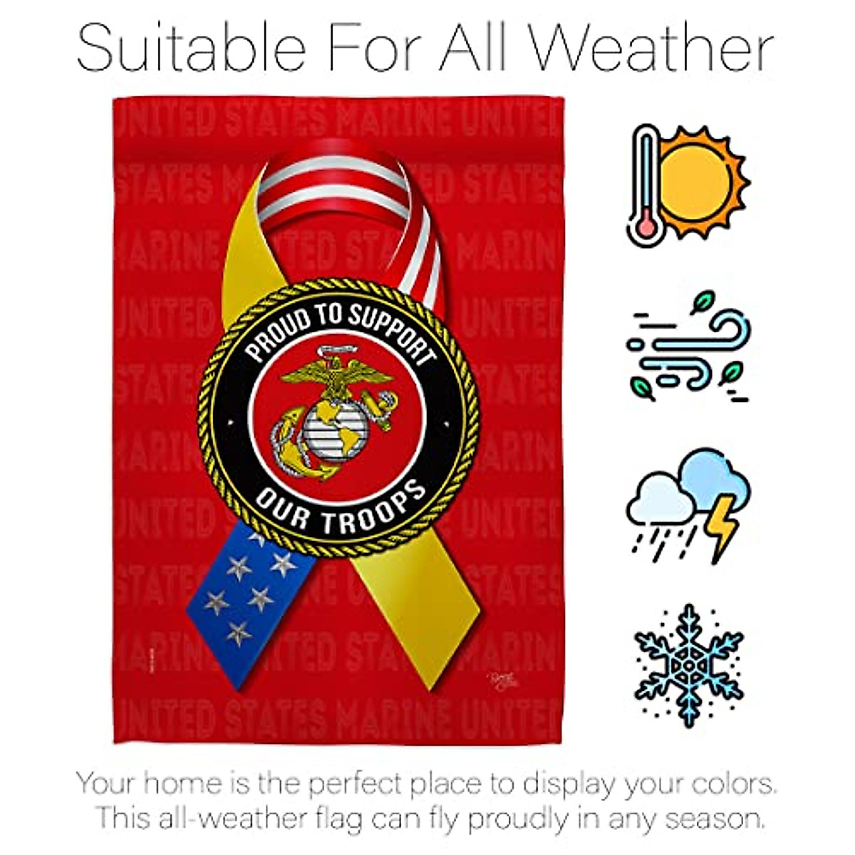 Breeze Decor Support Marine Troops Garden House Flag Set Armed Forces Corps USMC Semper Fi United State American Military Veteran Retire Official Banner Small Yard Gift Double-Sided, Made in USA