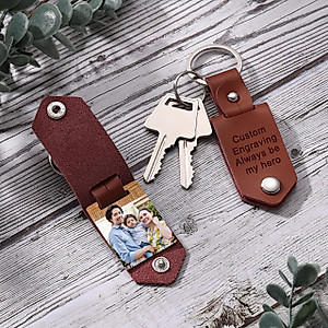MeMeDIY Personalized Leather Keychain Gifts for Men Boyfriend Dad Husband Custom Photo Picture Date Name Text Father's Day