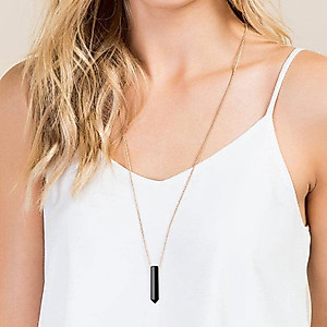 COAI Gemstone Black Obsidian Genuine Stone Hexagonal Pointed Pendant Necklace