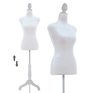 Mannequin Female Mannequin Torso Dress Form 50"-63" for Display Women Mannequin Body Height Adjustable for Sewing Wooden Tripod Base,Foam Body(White)