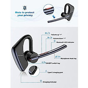 Link Dream Bluetooth Earpiece for Cell Phone Hands Free Noise Cancelling Bluetooth Earpiece Headset Wireless 24 Hrs Talking 1440 Hrs Standby time for iPhone Android Trucker Driver