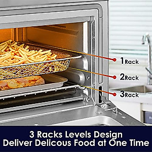 Toaster Oven Air Fryer Combo, AUMATE Kitchen in the box Countertop Convection Oven, Airfryer,Knob Control Pizza Oven with Timer/Auto-Off, 4 Accessories and Recipe Included,1550W,19 QT, Stainless Steel