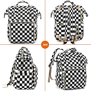 Limhoo Diaper Bag Backpack for Mom & Dad, Multifunction Waterproof Baby Changing Bags, Large Nappy Bag Backpack (Checkered)