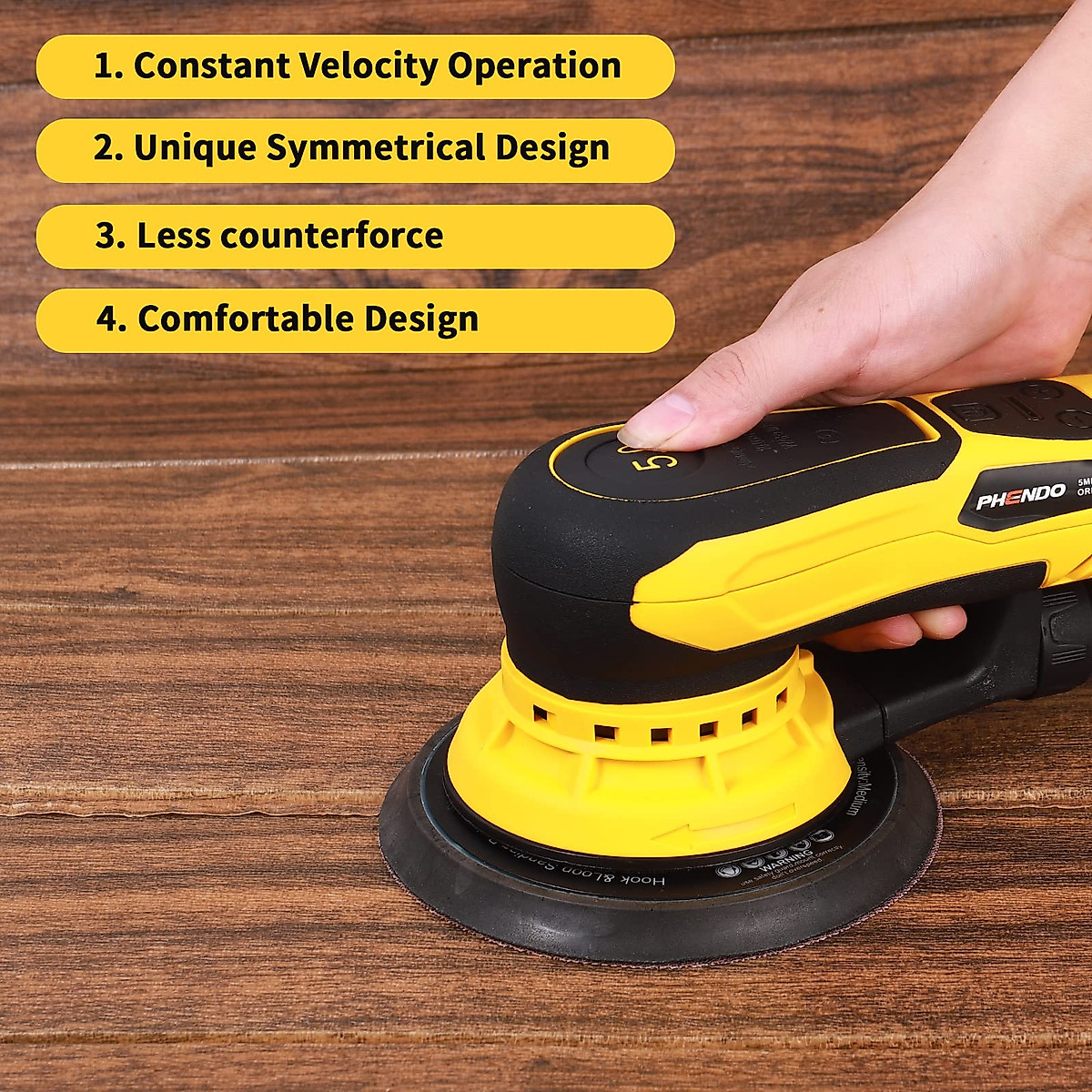 PHENDO Electric Random Orbital Sander Brushless 350W 3A Multi-function Variable Speed Corded Orbital Sanders Machine For Woodworking, Car, Drywall Sanding, Polishing…