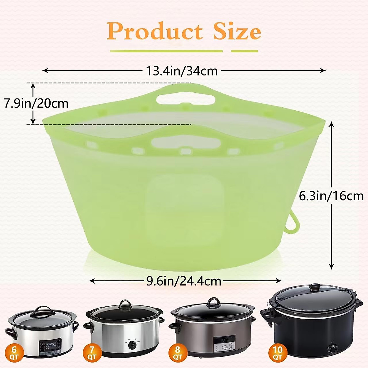 2pcs Silicone Slow Cooker Liners, Reusable Slow Cooker Liners for 6-10 Quarts, Leakproof & Easy Clean Crock-Pot Cooking Bags Liners with Handle for Oval or Round Pot (Green+Blue)