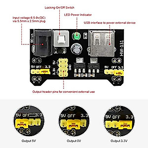 Breadboard Kit with Power Supply for Electronics, 65 Pieces M/M Bread Jumper Wires(12/16/20/25cm), 1 Piece Power Supply Module MB 102(5V/3V), 1 Piece 830 Tie-Points Breadboard