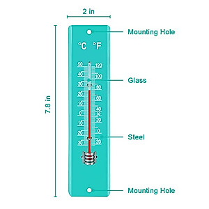 Gardtech Vertical Thermometer, Indoor Outdoor Steel Temperature Gauge Meter, Digital Temperature Monitor with Double Scale, for Patio, Garden or Nursery Area - 7.8 Inch (Green)