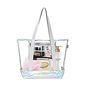 muslanka Large Clear Tote Bag，Clear Women's Handbag For Work, Travel, Shopping, Sports (With Detachable Zipper Pocket)