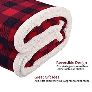 Red Buffalo Plaid Sherpa Throw TV Blanket 50" x 60", Super Soft Warm Comfy Plush Fleece Bedding Couch Cabin Throw Blanket