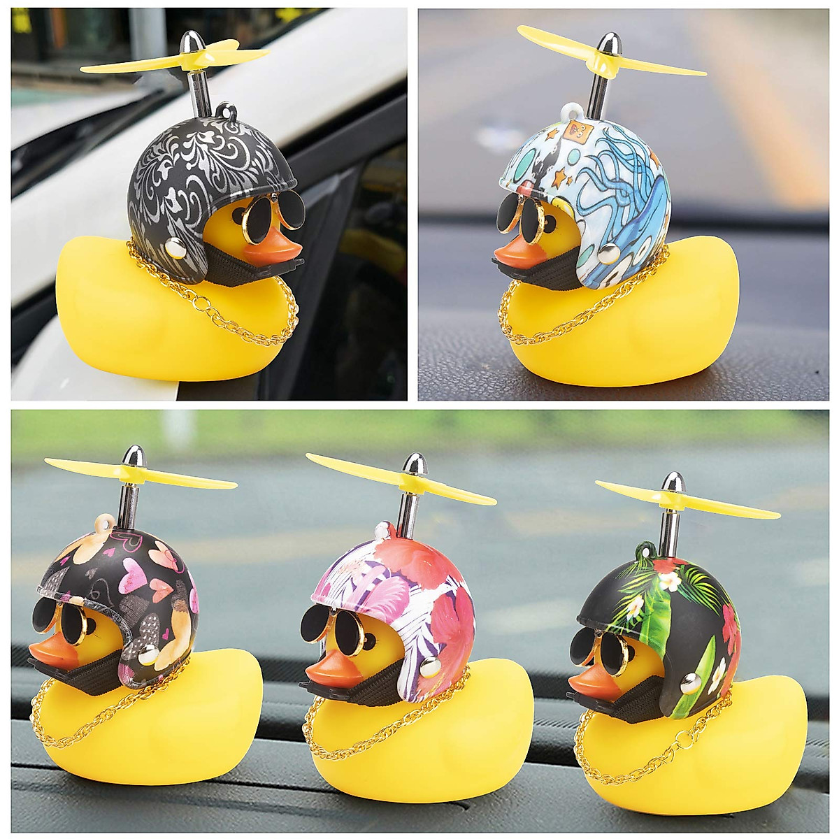 wonuu Rubber Duck Car Decorations Cute Yellow Duck Car Dashboard Ornaments with Propeller (Love)