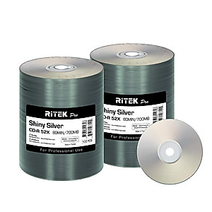 200 Pack Ritek Pro (Professional Grade) CD-R 52X 700MB Shiny Silver Lacquer Silk Screen Printable Blank Media Recordable Disc