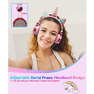 SVYHUOK Girls Pink Unicorn Wired Headphones,Cute Cat Ear Kids Game Headset for Boys Teens Tablet Laptop PC,Over Ear Children Headset withMic,for School Birthday Xmas Gifts