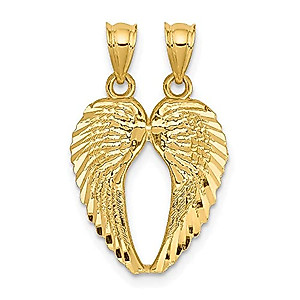 Extel Yellow Gold Break Apart Diamond-cut Wings Pendant Charm, Made in USA
