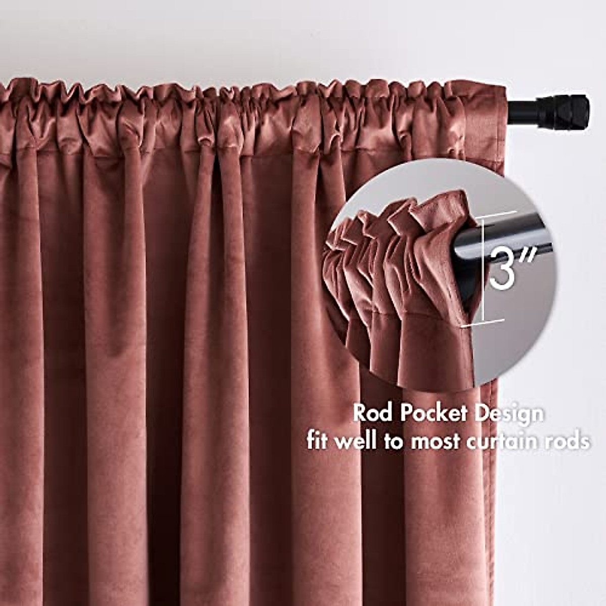 MIULEE Dusty Rose Velvet Curtains 84 inch Long and 100% Blackout Velvet Curtains