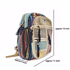 Fwosi Laptop Backpacks - Pure Hemp Hippie Bookbag for School, Day Hiking & Travel - Lightweight, Multi-Pocket, 6 Compartments for Books, Purse, Wallet, Everyday Accessories - Crafts from Nepal