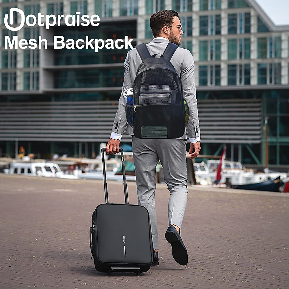 Dotpraise Heavy Duty Mesh Backpack, Lightweight See Through College Student Backpack with Comfort Padded Straps for Commuting, Swimming, Work, Travel, Outdoor Sport