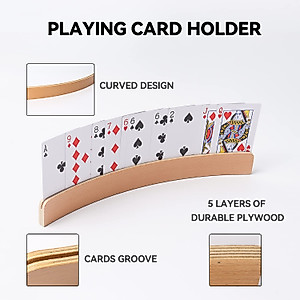 GSE Games & Sports Expert Set of 4 Playing Cards Holders, Wooden Playing Card Racks, Curved Playing Card Trays for Bridge, Hand & Foot, Rummy, UNO Card Games (12.5-Inch)