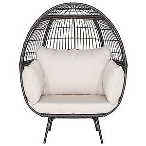 Tangkula Oversized Wicker Egg Chair, Stationary Patio Lounge Basket w/ 4 Soft Cushions, Stable Metal Frame, Gorgeous Indoor Outdoor Lounge Chair, Ideal for Living Room, Backyard, 450 LBS Max Load