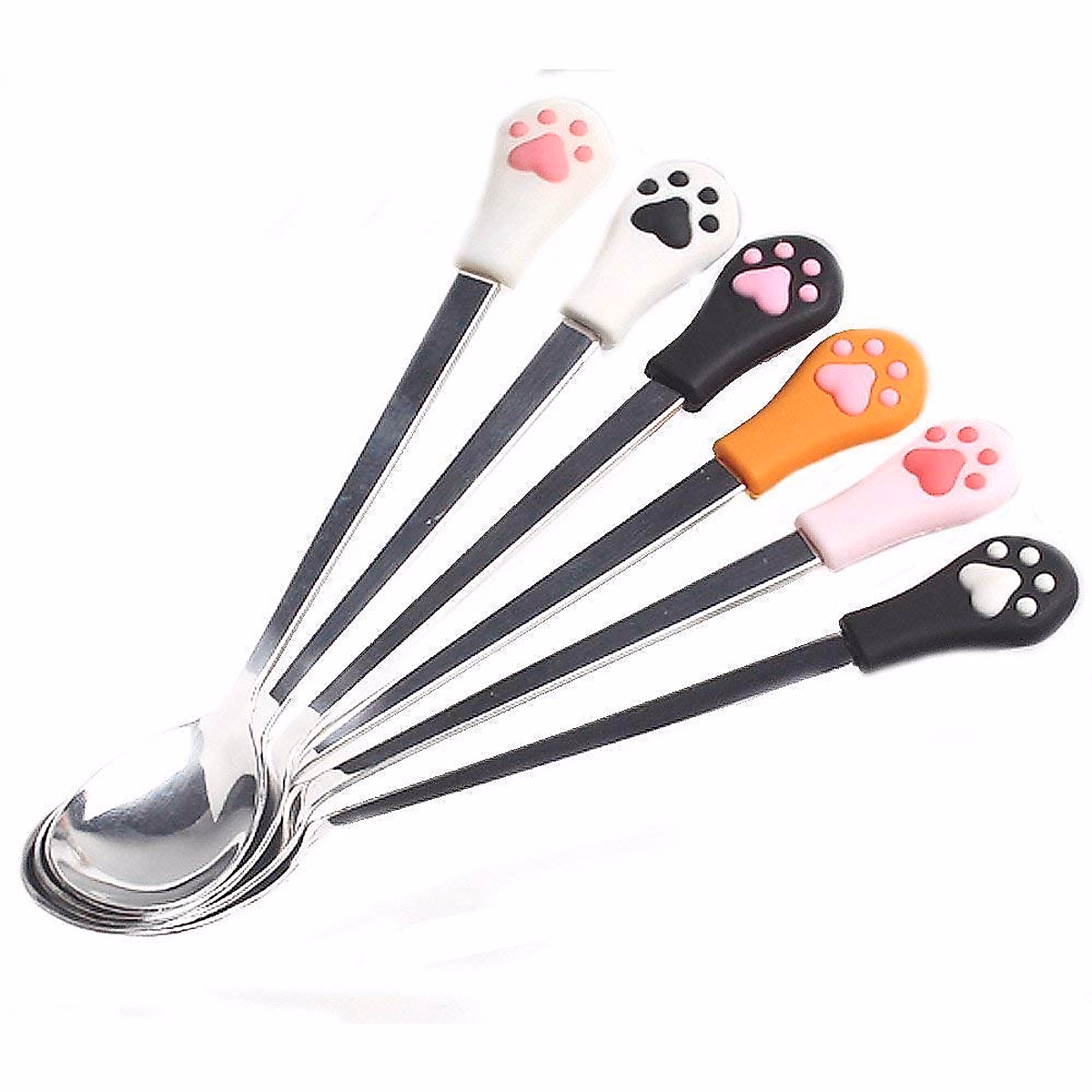 Silicone Head Cat Paw Design Stainless Steel Coffee/Tea/Dessert/Drink/Mixing/Milkshake Spoon Tableware Flatware Gadgets Hanging Spoon Hanging Spoon