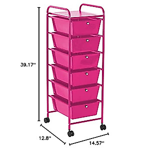 Urban Shop 6 Drawer Rolling Storage Cart, Pink