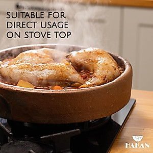 Hakan Natural & Handmade Terracotta Pan for Cooking | Authentic Clay Pan, Cazuela Dish, Ancient Mexican Clay Cookware, Earthenware Mud, Pottery Kitchenware (Midi 14 in)