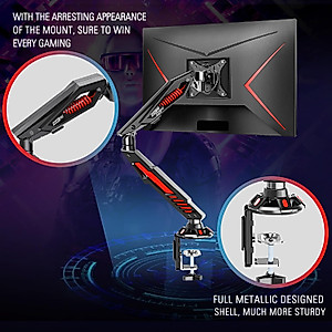 MOUNT PRO Single Gaming Monitor Stand - Mechanical Spring Monitor Mount, Adjustable Gaming Monitor Arm with C Clamp and Grommet Mounting Base - Fits for Computer Screen up to 32”, VESA 75x75, 100x100