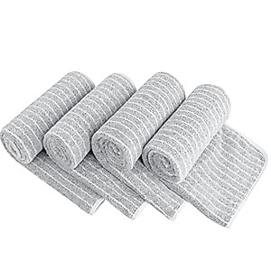 KinHwa Microfibre Hand Towels for Bathroom 4 Pack 30inch x 16inch Ultra Soft Lightweight Face Towels Super Absorbent Bath Towels Ideal for Hair Spa Sports and Travel Light-Gray