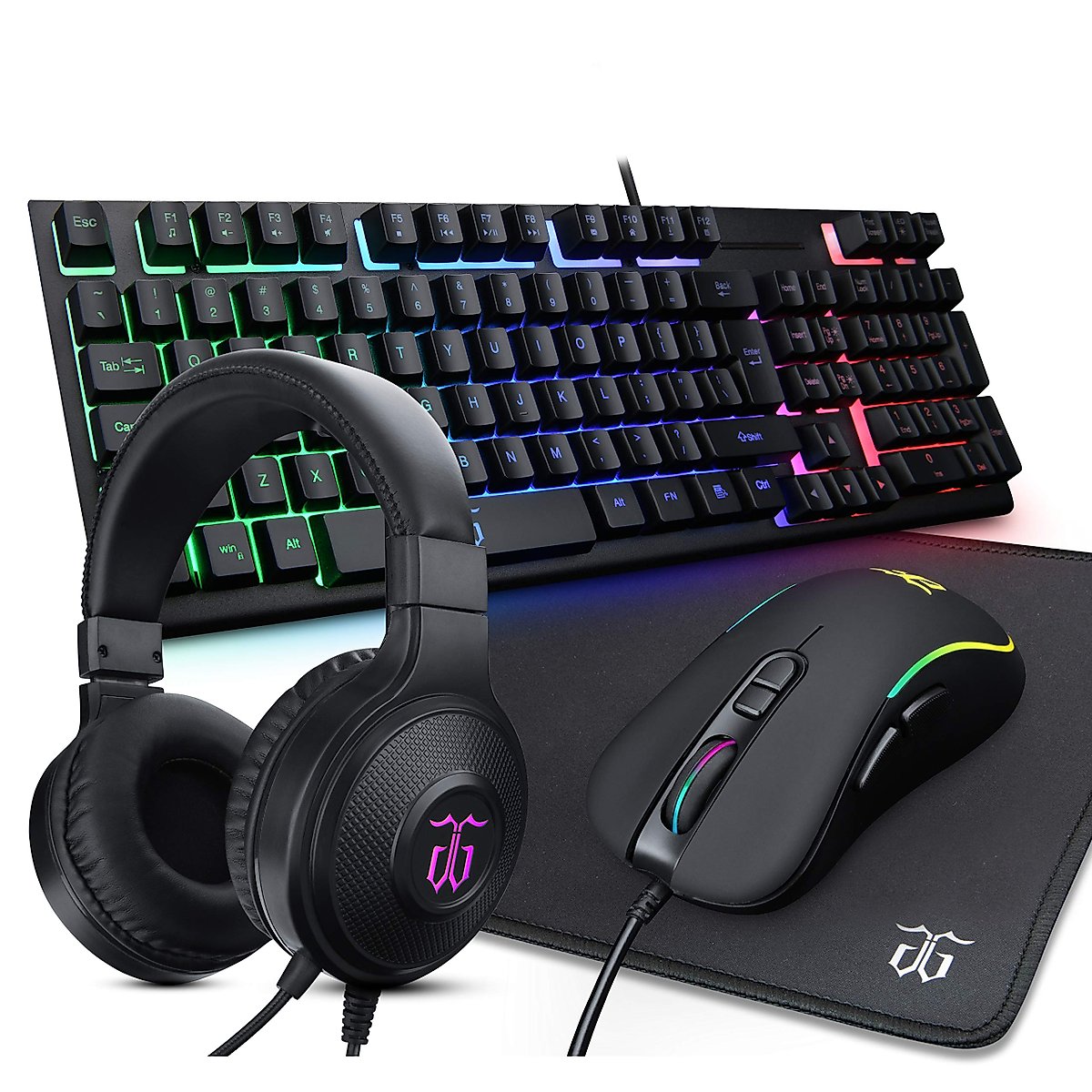 DGG ST-KM6 Wired RGB Backlit Gaming Keyboard and Mouse, Gaming Mouse Pad, Gaming Headset,All in One Combo for PC Gamers and Xbox and PS4 Users