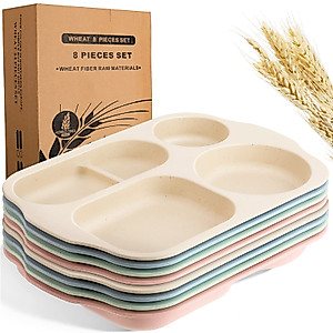 8 Pieces Large 12 Inch Unbreakable Divided Plates Dinnerware Set Microwave Dishwasher Tray Lightweight Plates Unbreakable Tableware for Kitchen Picnic