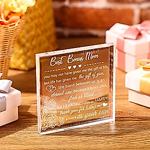 Bonus Mom Gifts Mom Son Stepdaughter Stepmom Stepson Gifts Crystal Glass Mom in Law Gift for Women Funny Clear Paperweights Keepsake for Mother's Day Birthday Wedding (Simple Style)