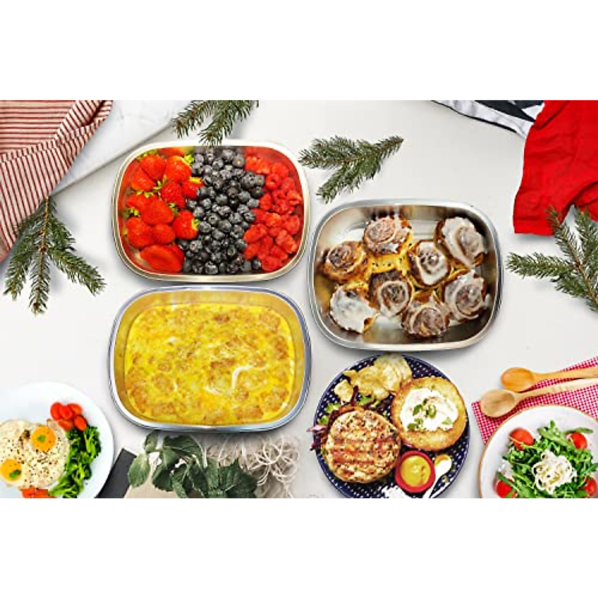 ShopexZone ReHeatables Aluminum Food and Storage Containers Reusable and Disposable Tray with Lids Freezer Oven Safe Meal Prep Baking Roasting Storing Reheating Perfect for Holidays | Medium, 4 Pack