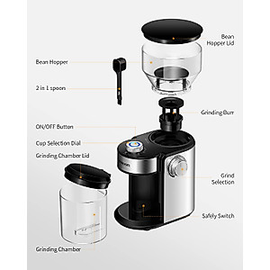 SHARDOR Coffee Grinder, Adjustable Burr Mill with 16 Precise Grind Setting for 2-14 Cup, Silver