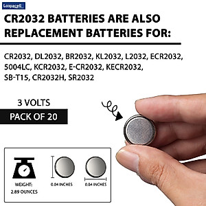 LOOPACELL CR2032 3V Lithium Coin Battery (20 Pack) – High Capacity Button Round Batteries for Watch, Remote – 2032 Flat Circle Cell Button Battery