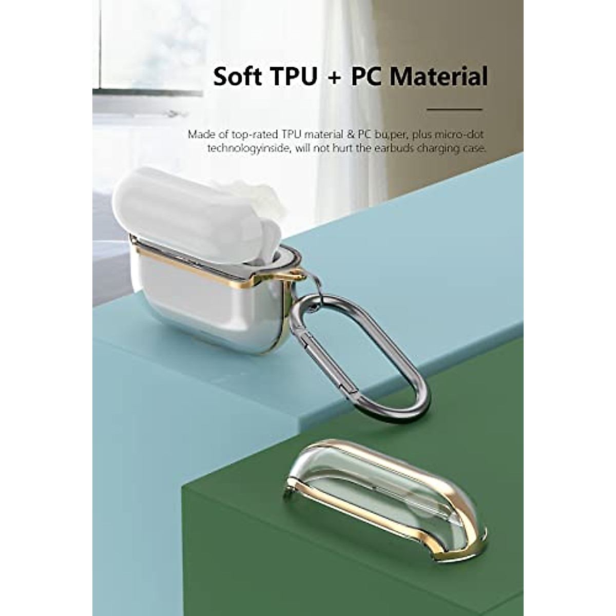 Premium Case Compatible with AirPods Generation 2 Pro Shockproof TPU Silver PC Electroplating Bumper Cover Case (Gold)