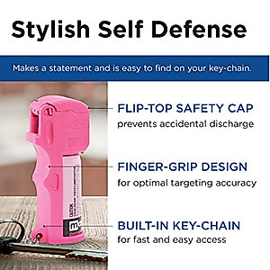 Mace Brand Pocket Pepper Spray (Hot Pink) – Accurate 10’ Powerful Pepper Spray with Flip Top Safety Cap, Leaves UV Dye on Skin – Great for Self-Defense