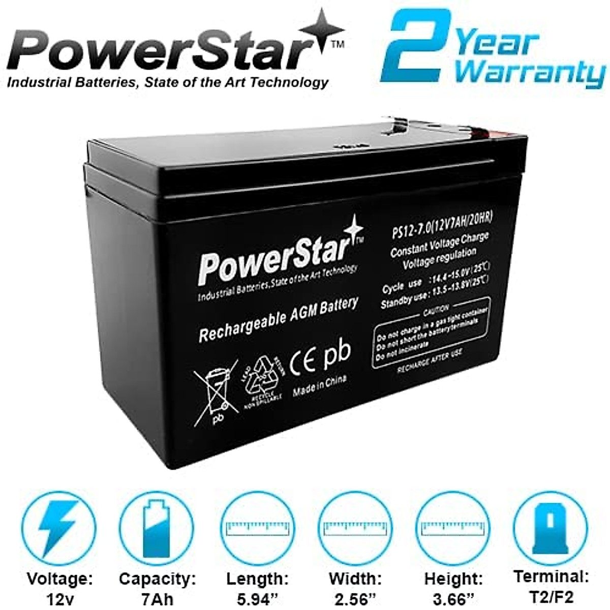 PowerStar Replacement Battery for Battery, 12V 7Ah Compatible with SEC1075