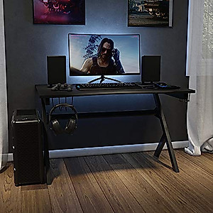 Flash Furniture Duncan Gaming Desk 45.25" x 29" Computer Table Gamer Workstation with Headphone Holder and 2 Cable Management Holes