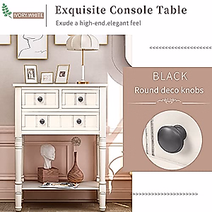 Merax Narrow Console Sofa Table Sideboard with 3 Storage Drawers and Bottom Shelf for Living Room, Entryway/Hallway, Ivory White