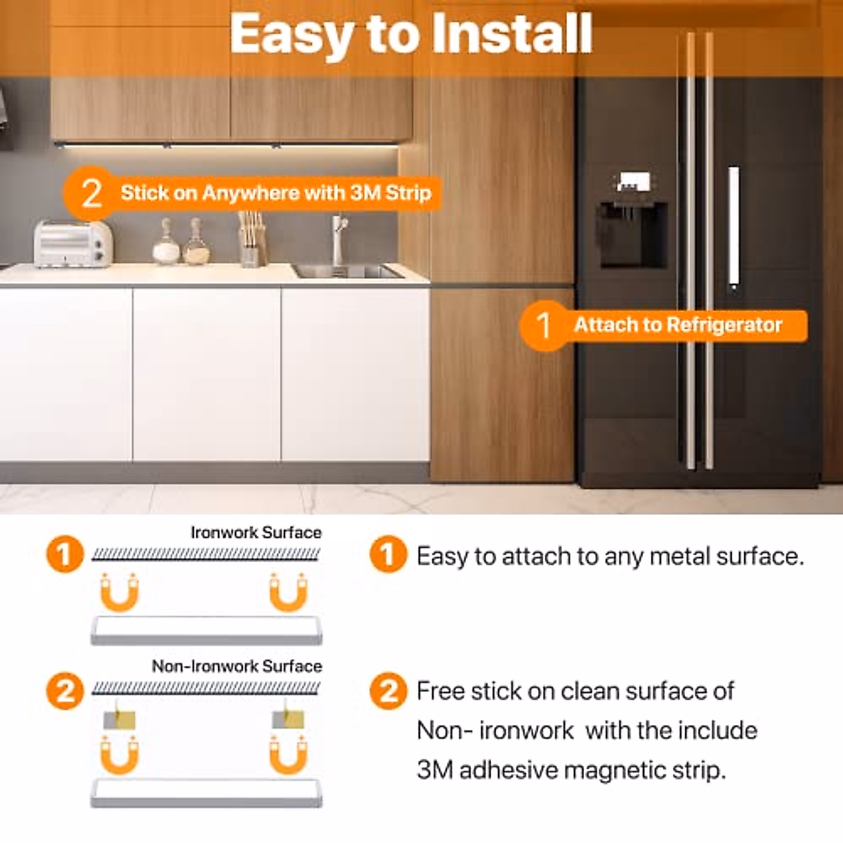 Aipolloo 69 LED Under Cabinet Lighting 2 Pack, 3 Color Motion Sensor Light Indoor, 3000mAh Rechargeable Stepless Dimmable Closet Lights, Wireless Battery Operated Under Counter Light for Kitchen