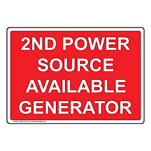 ComplianceSigns.com 2Nd Power Source Available Generator Label Decal, 5x3.5 in. 4-Pack Vinyl for Electrical