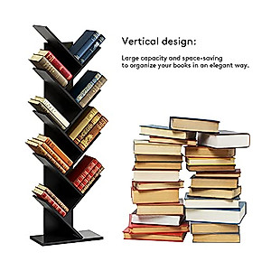 HOMEFORT 9-Shelf Bookshelf,Geometric Tree Bookcase,Wood Bookshelves Storage Rack, MDF Tree Shelf Display Organizer for Books,Magazines,CDs and Photo Album Holds Up to 5kgs Per Shelf (Black)