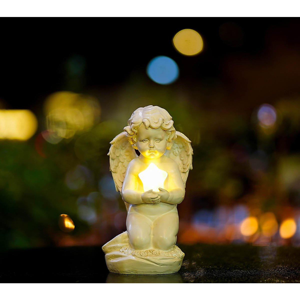 HONGRUIART Solar Powered Cherub Angel Light, Kneeling Praying Cherub Angel Statue with Solar Star Lights Garden Angel Decor for Home Outdoor Patio Lawn Mother's Day Remembrance Gifts